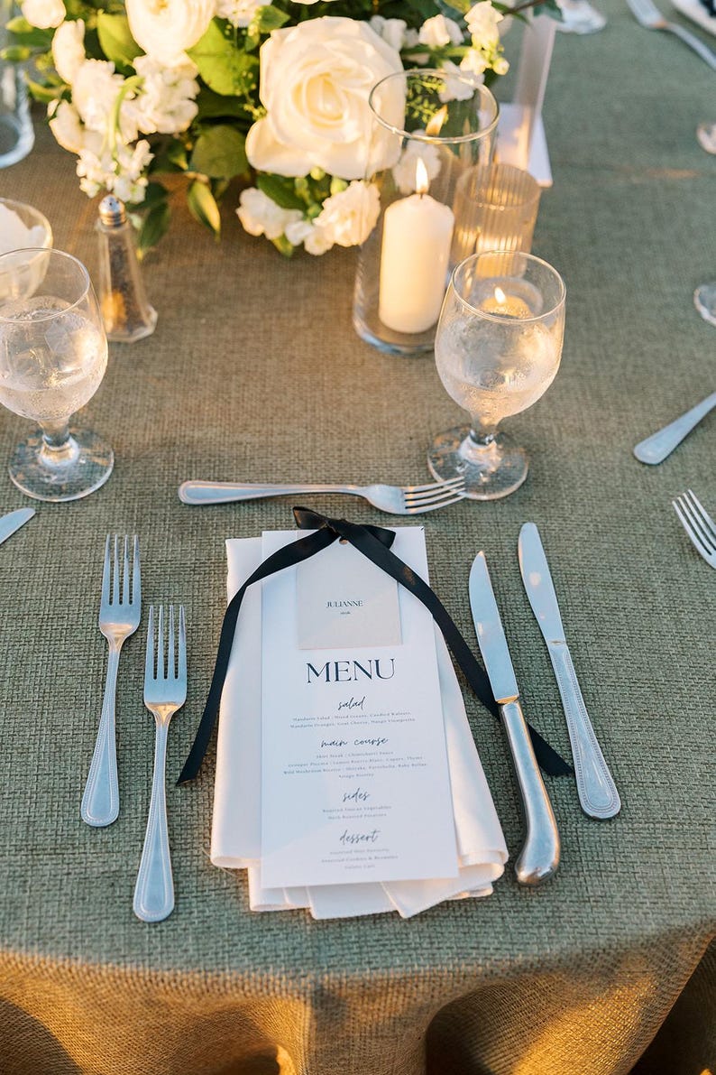 Custom Wedding Menu Luxury Menu With Placecard Ribbon Menu and Name ...