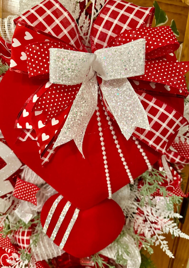Valentine Swag for Front Door, Handmade Valentine Swag With Flocked ...