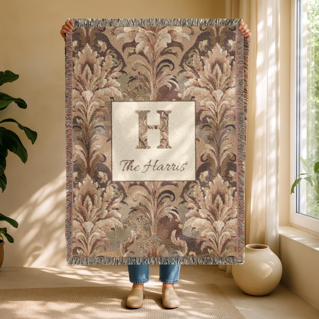Custom Monogram Woven Tapestry Blanket Personalized Initial Throw ...