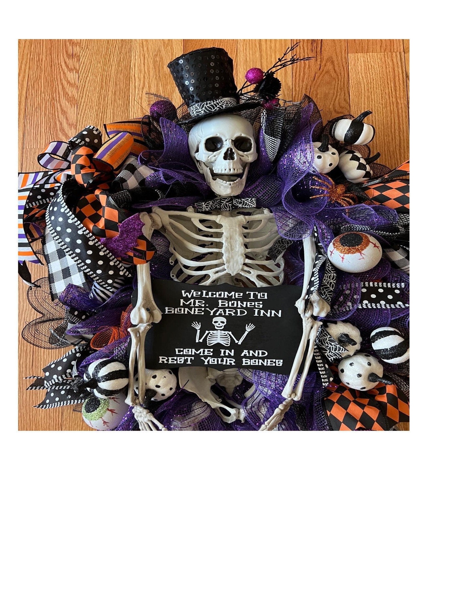 Wreaths Handmade Skeleton Deco Mesh Halloween Wreath for Front Door ...