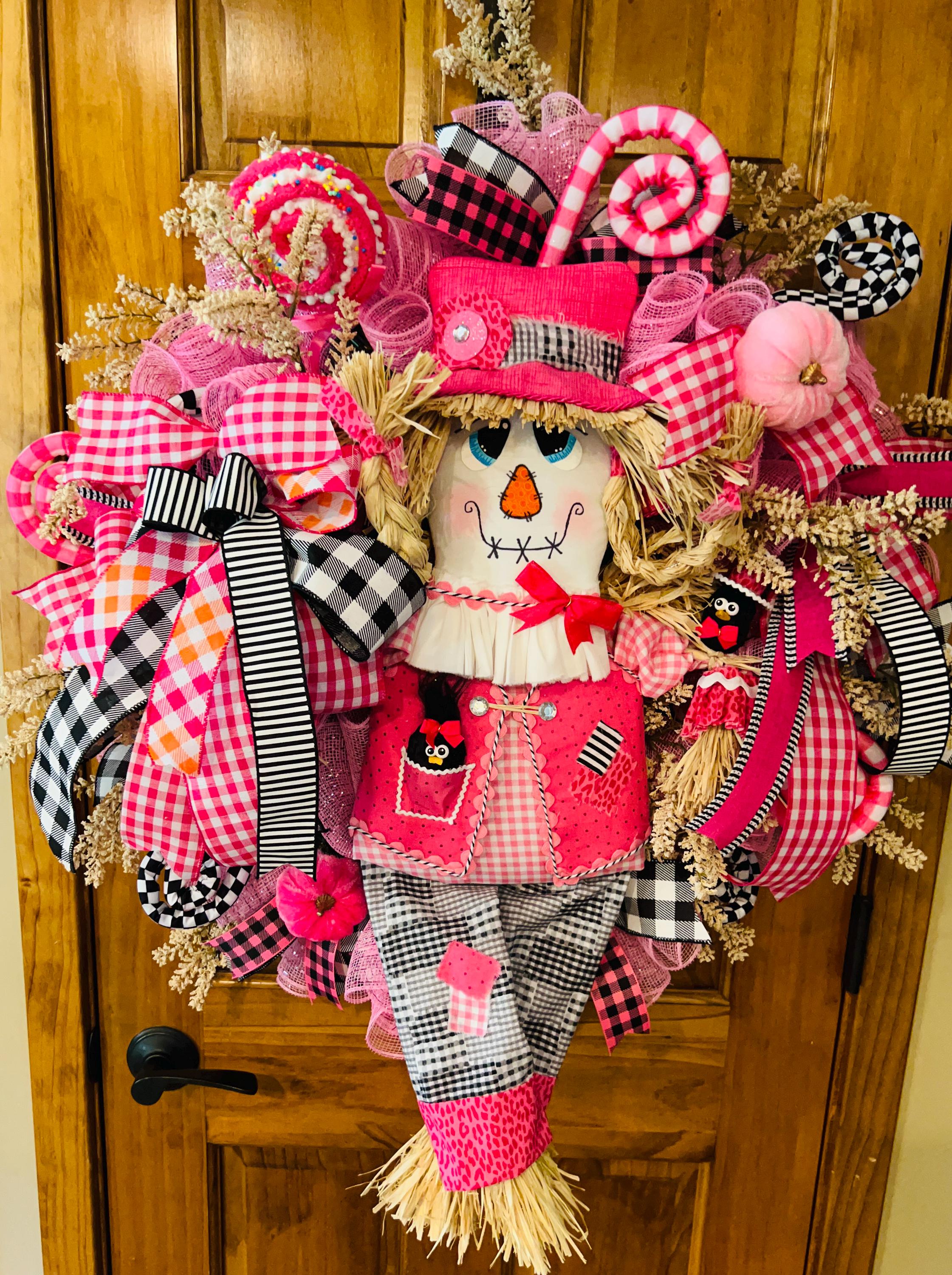 Scarecrow in Pink Handmade Front Door Wreath, Autumn Fall Decor, Gift ...