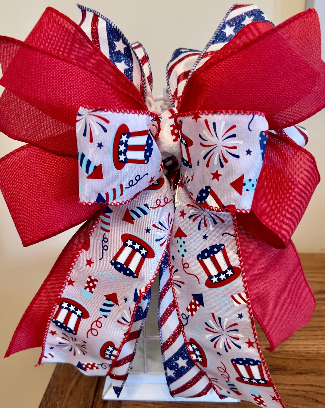 Bows Ten Loop Handmade Colorful Patriotic Bow Holiday Bow Wreath Bow ...