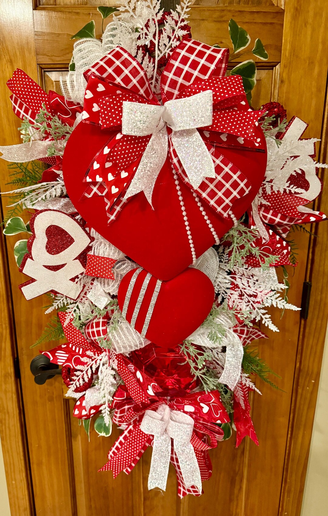 Valentine Swag for Front Door, Handmade Valentine Swag With Flocked ...