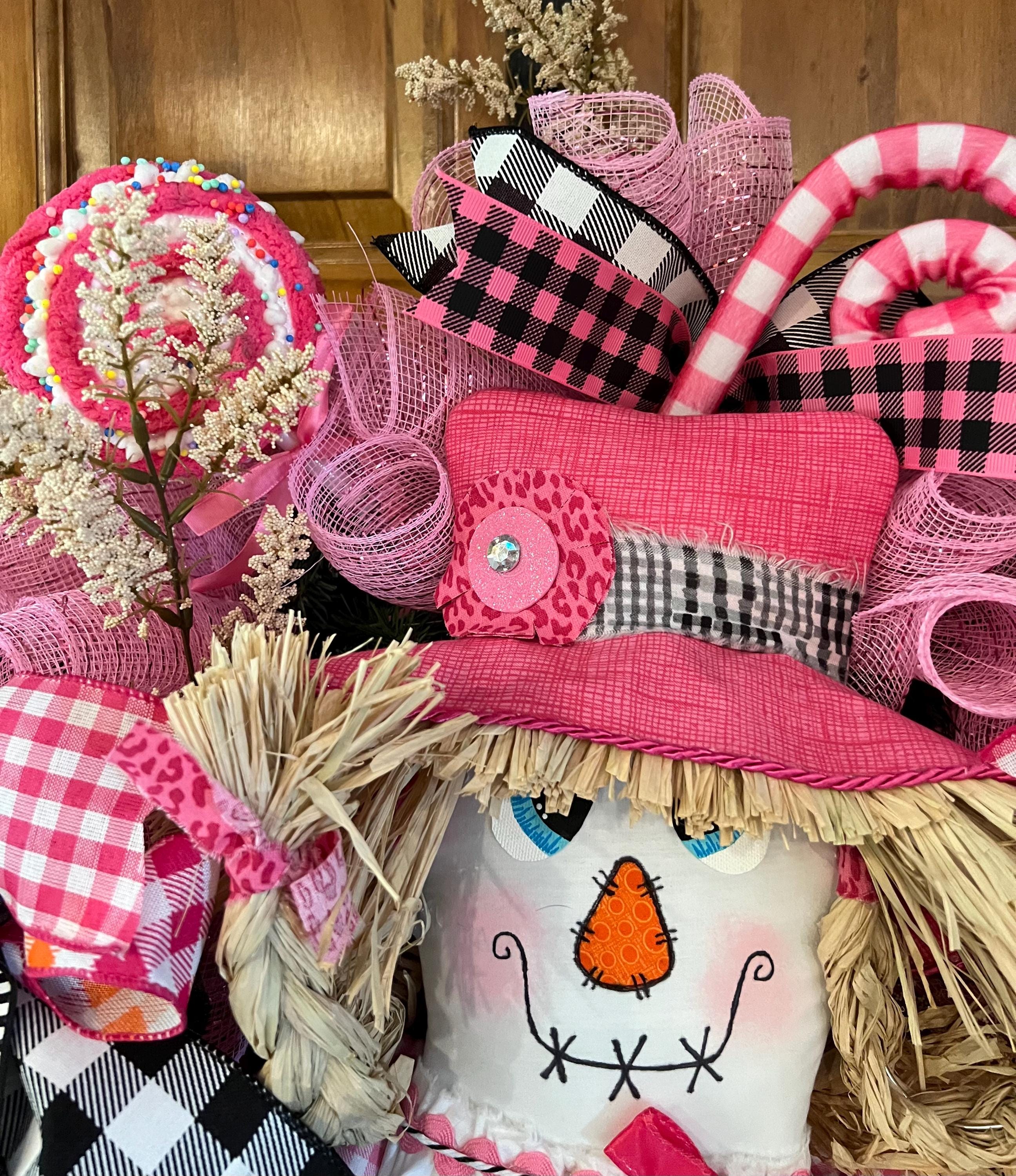 Scarecrow in Pink Handmade Front Door Wreath, Autumn Fall Decor, Gift ...