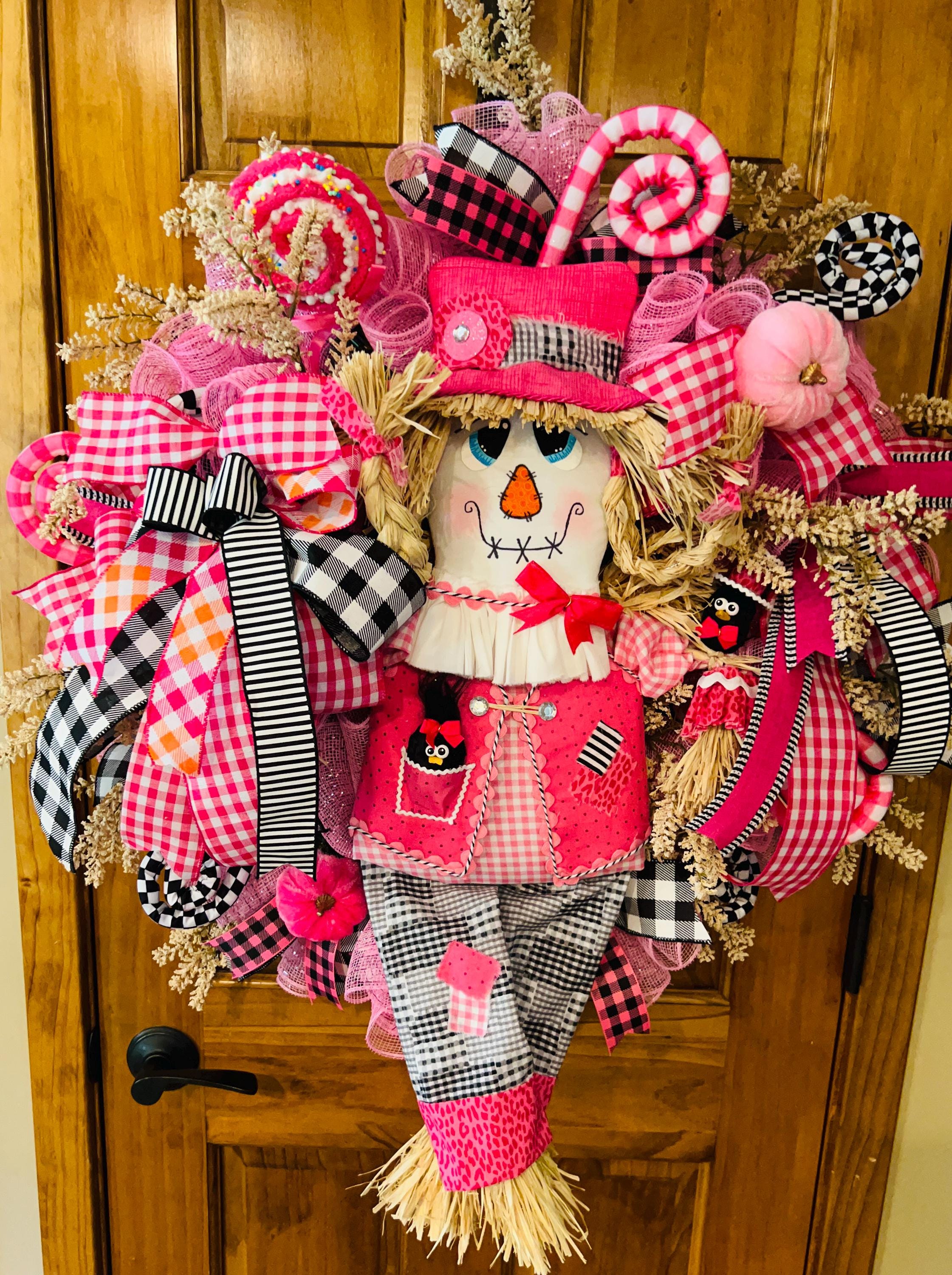 Scarecrow in Pink Handmade Front Door Wreath, Autumn Fall Decor, Gift ...