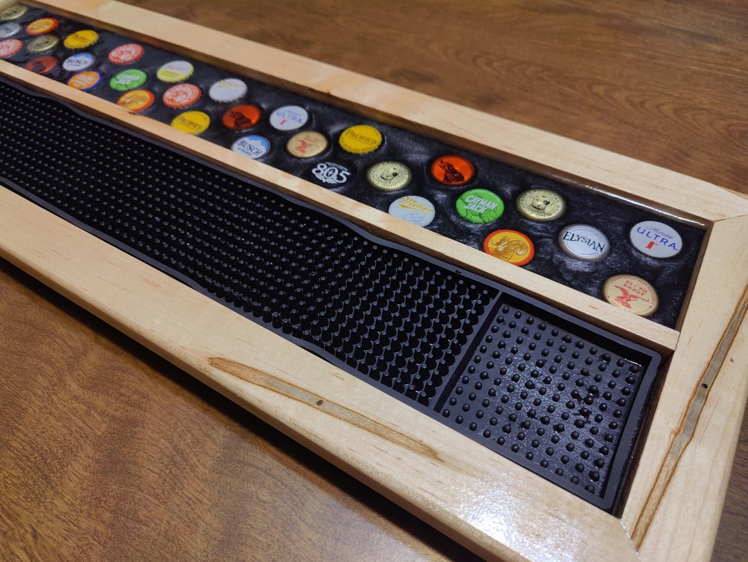 Resin Beer Cap Bar Rail Tray: Wormy Maple With Non-slip Mat - Etsy