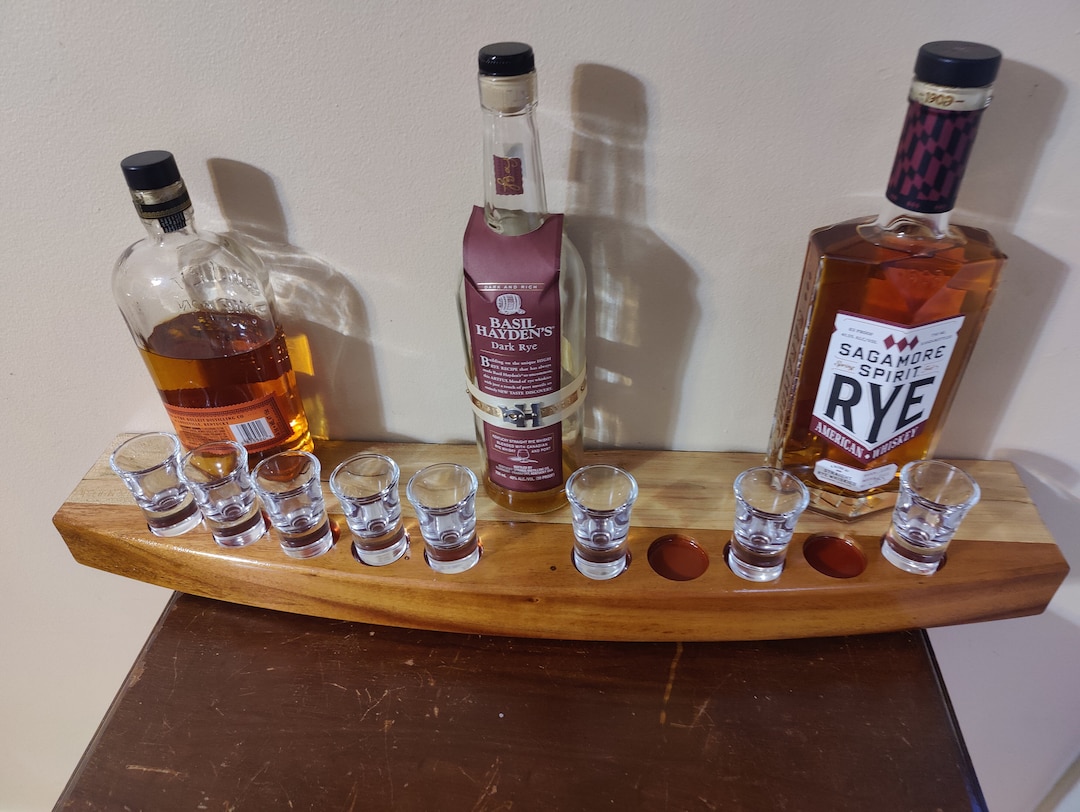 Handcrafted Koa Wood Shot Glass & Bottle Display Shelf - Holds 10 ...