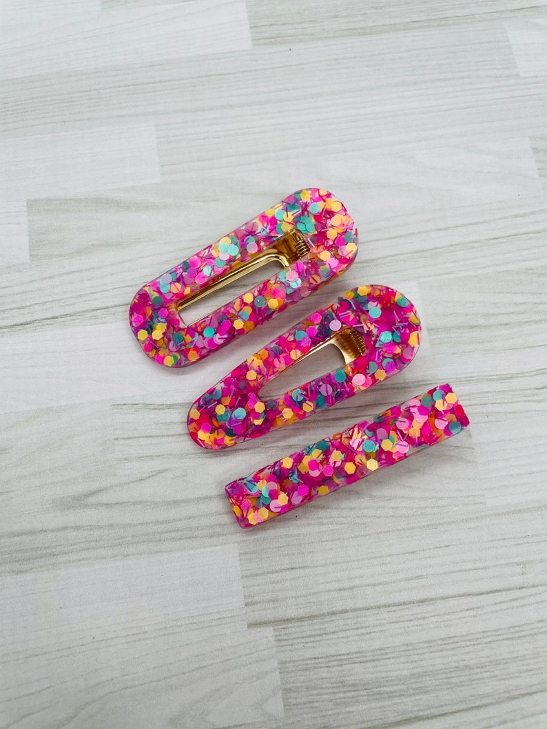 Pink Jamboree Chunky Glitter Resin Hair Clips Pink Acrylic - Etsy