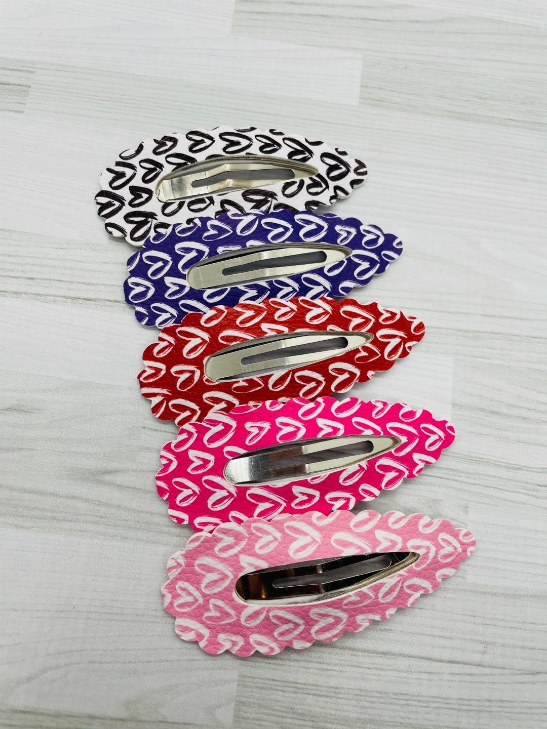 Heart Faux Leather Scalloped Jumbo Snap Clips, Large Snap Clips for ...