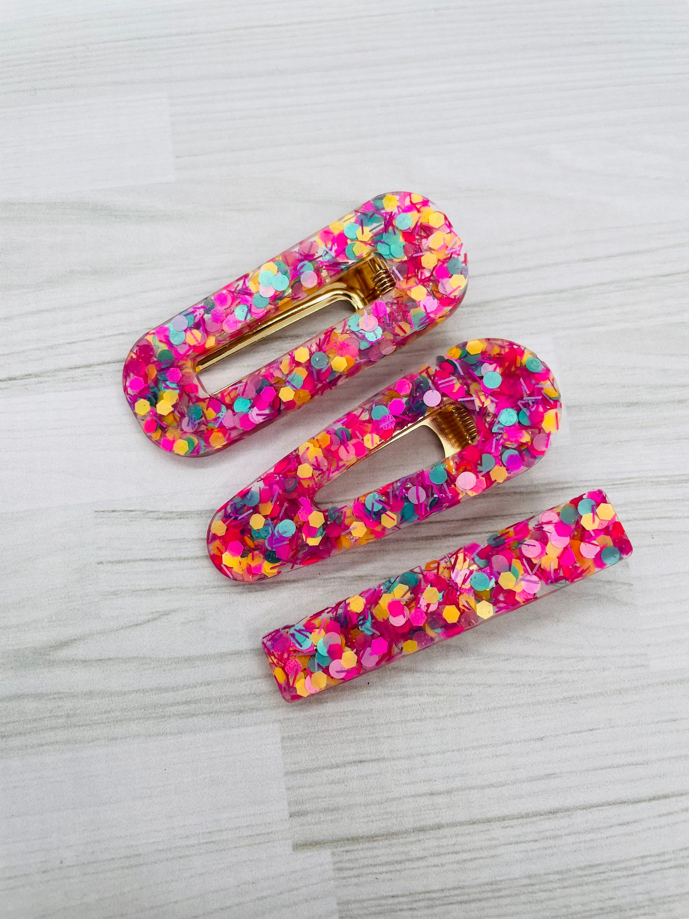 Pink Jamboree Chunky Glitter Resin Hair Clips Pink Acrylic - Etsy