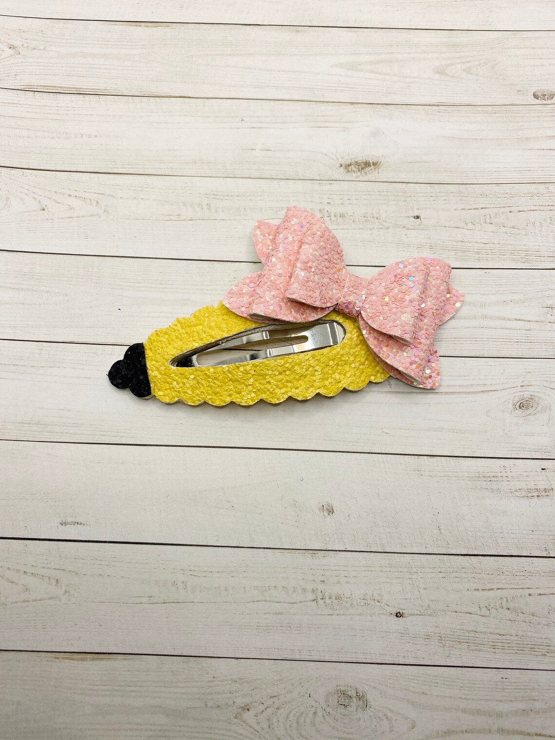 Large Snap Clip Glitter Pencil Bow Gift for Teachers | Etsy