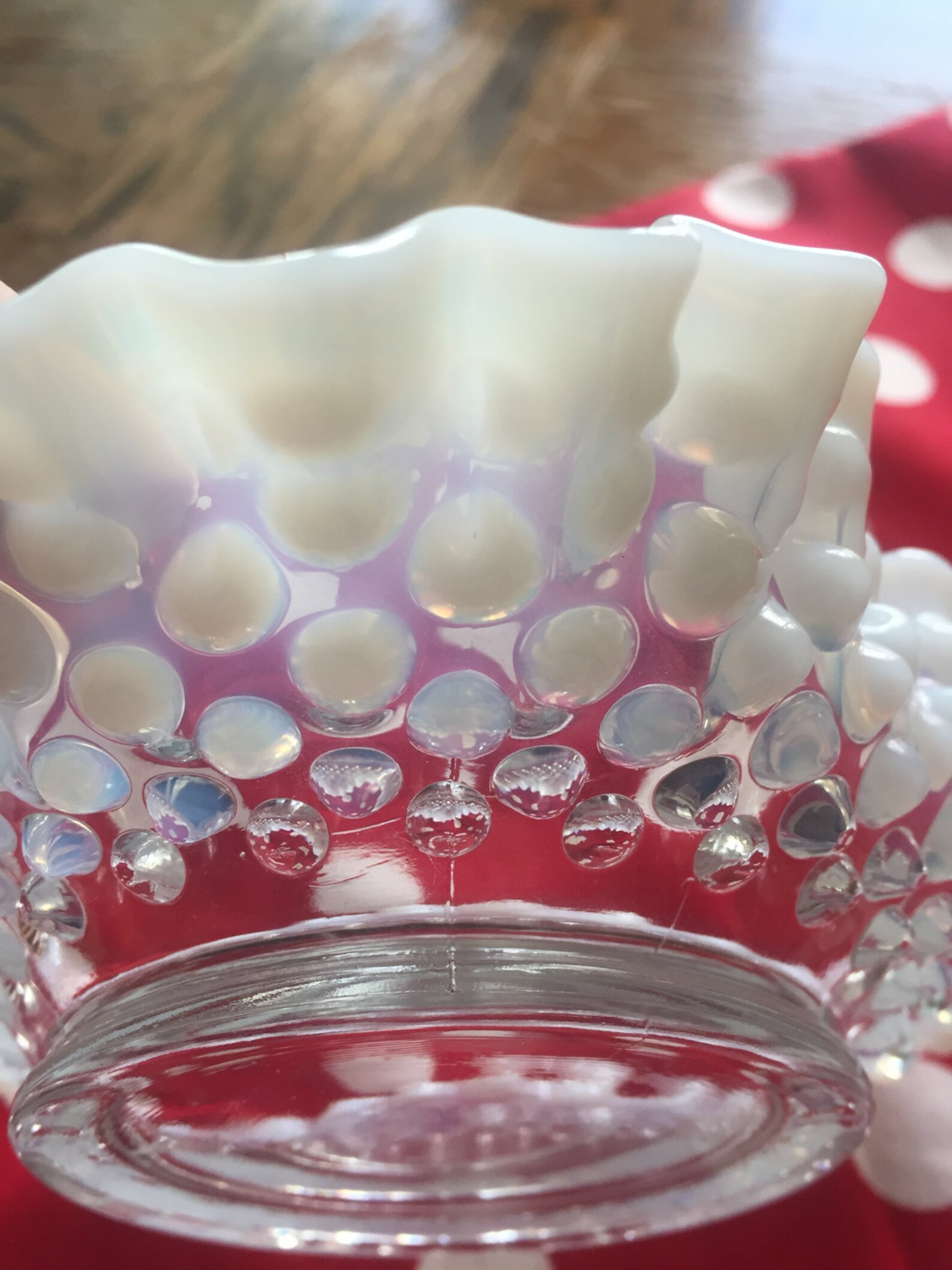 Fenton White Ruffled Hobnail Glass Candy Dish - Etsy