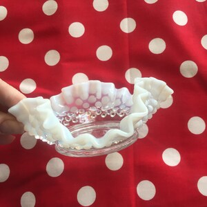 Fenton White Ruffled Hobnail Glass Candy Dish - Etsy