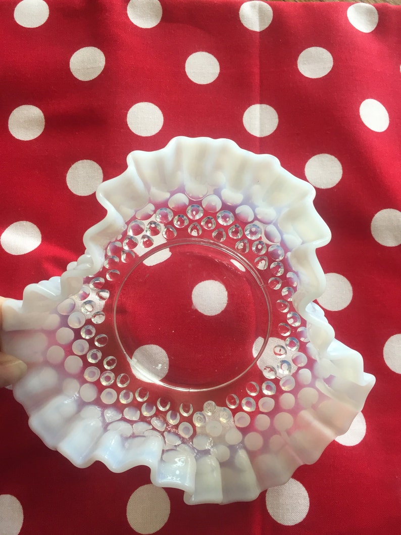 Fenton White Ruffled Hobnail Glass Candy Dish - Etsy