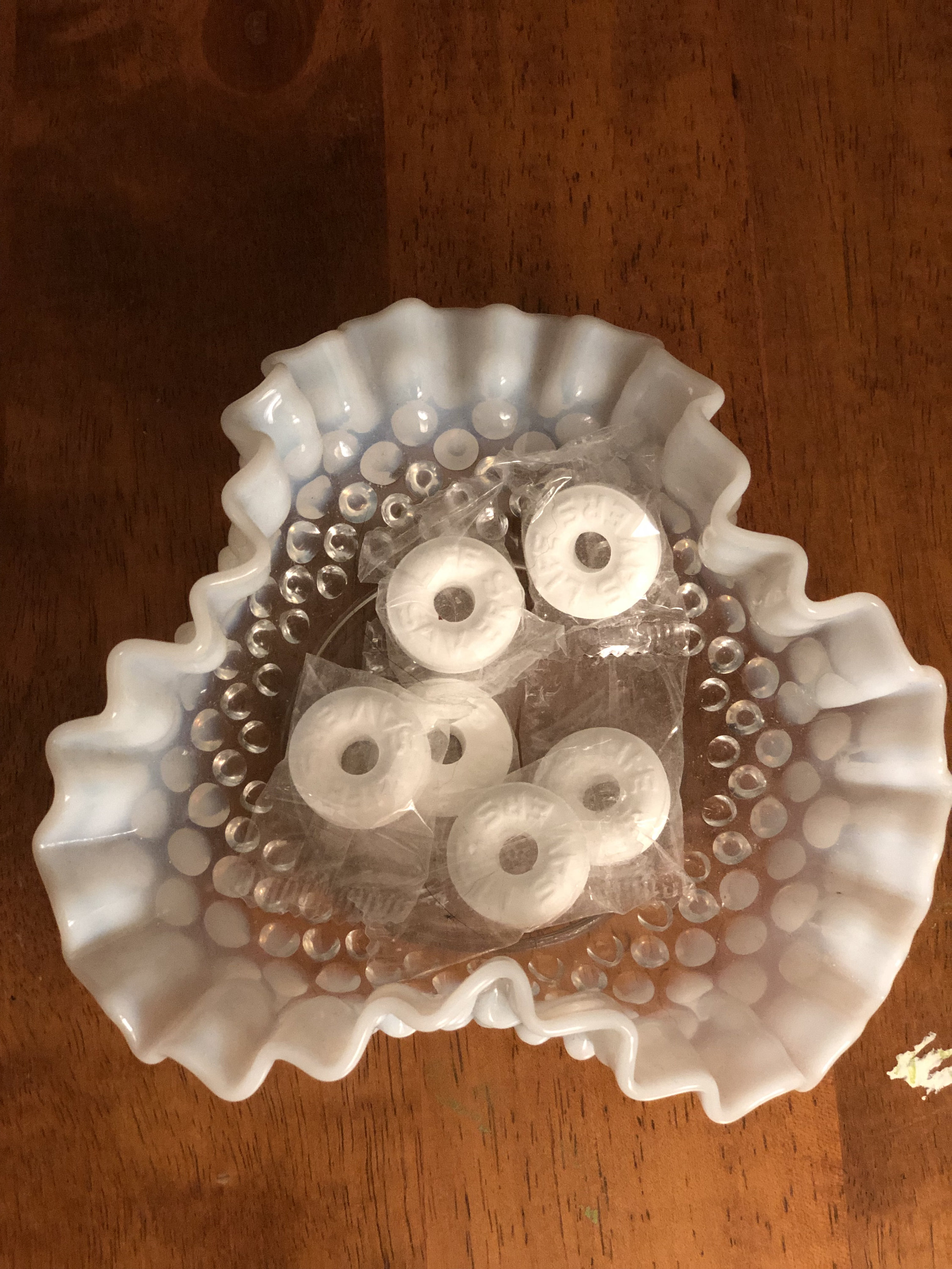 Fenton White Ruffled Hobnail Glass Candy Dish - Etsy
