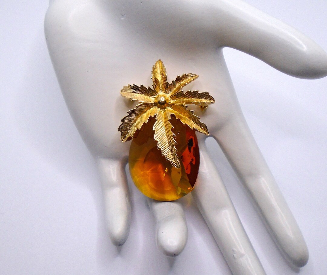 Pendentif vintage avec broche en cristal à facettes, topaze dorée ...