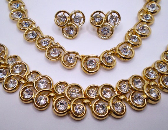 Vintage Polished Gold Tone Clear Chaton Rhinestones A… - Gem