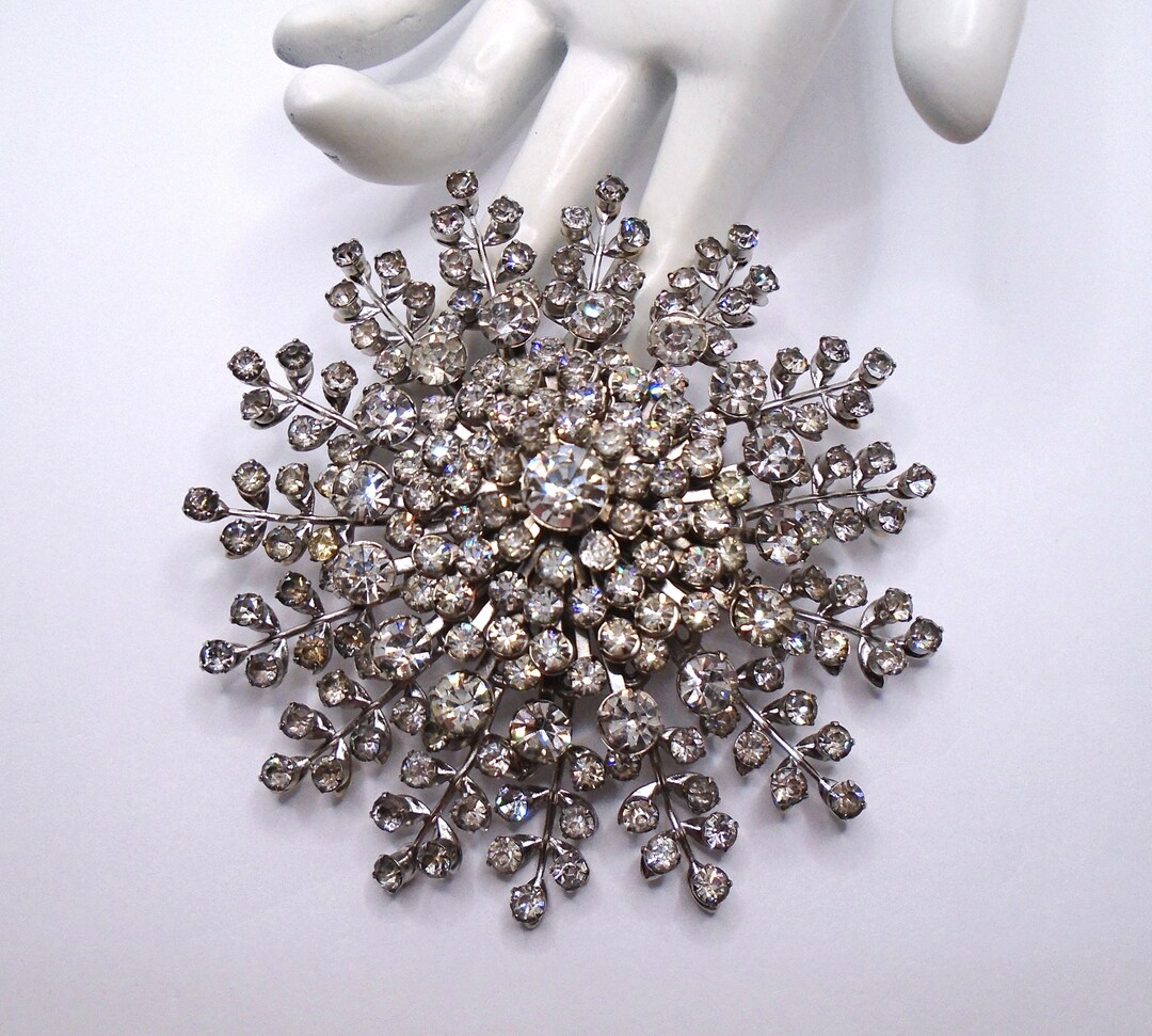 Vintage Huge Silver Tone Prong Set Clear Chatons Rhinestones Round ...