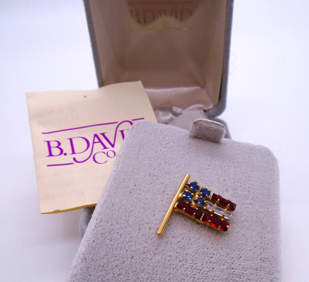 Vintage Patriotic Rhinestone American Flag Pin - B David Boxed - Etsy