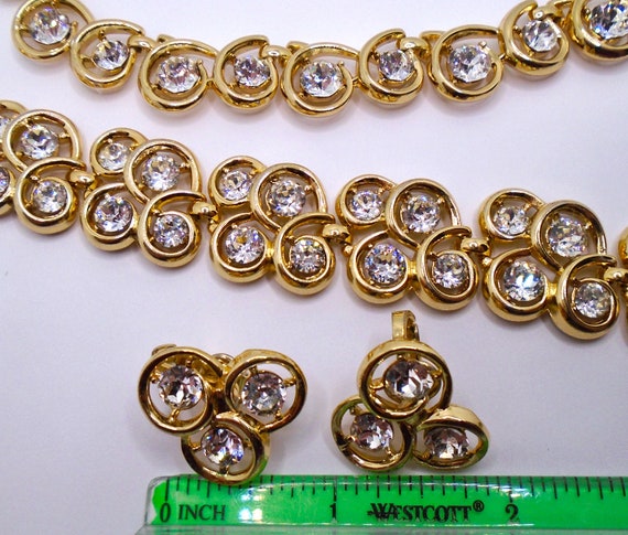 Vintage Polished Gold Tone Clear Chaton Rhinestones A… - Gem