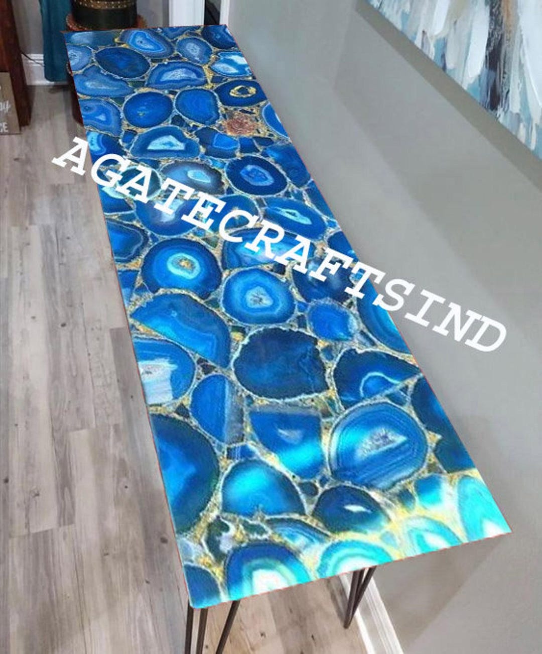 Blue Agate Table, Agate Console Table, Stone Coffee Table, Agate Center ...