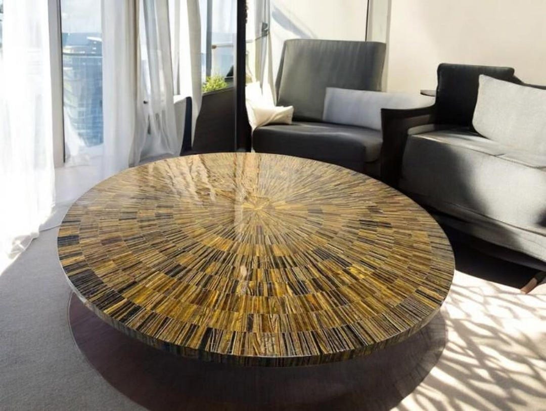 60 Handmade Tiger Eye Stone Coffee Table Top Gemstone Modern Art Table ...