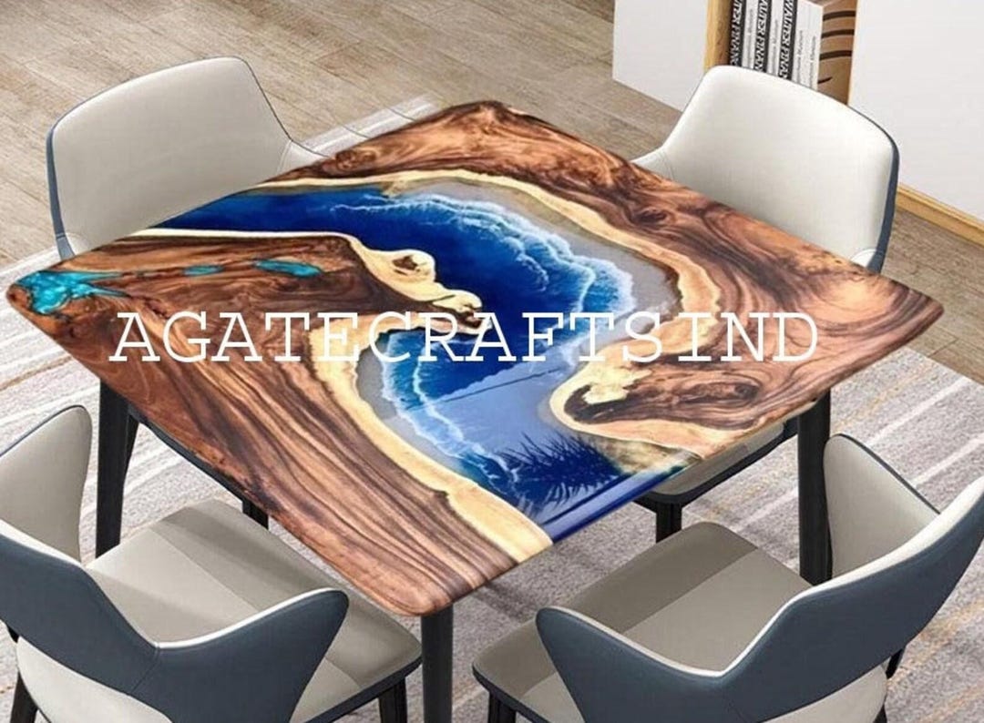 Epoxy Table, Square Ocean Epoxy Wooden Table Top, Epoxy Resin Table ...