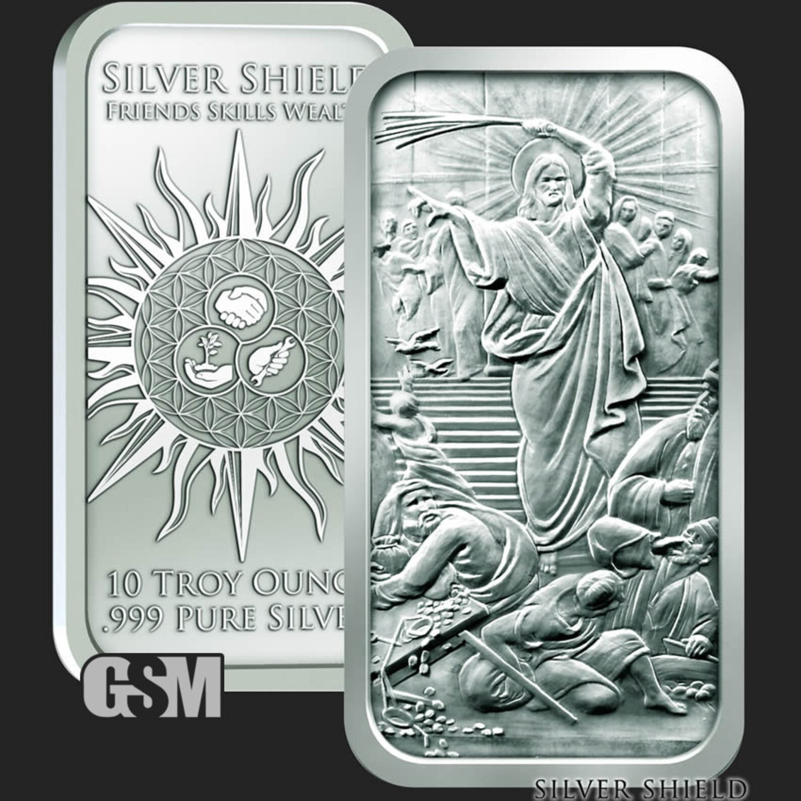 10 Oz .999 Pure Silver Bar Silver Shield Jesus and the Money Changers ...
