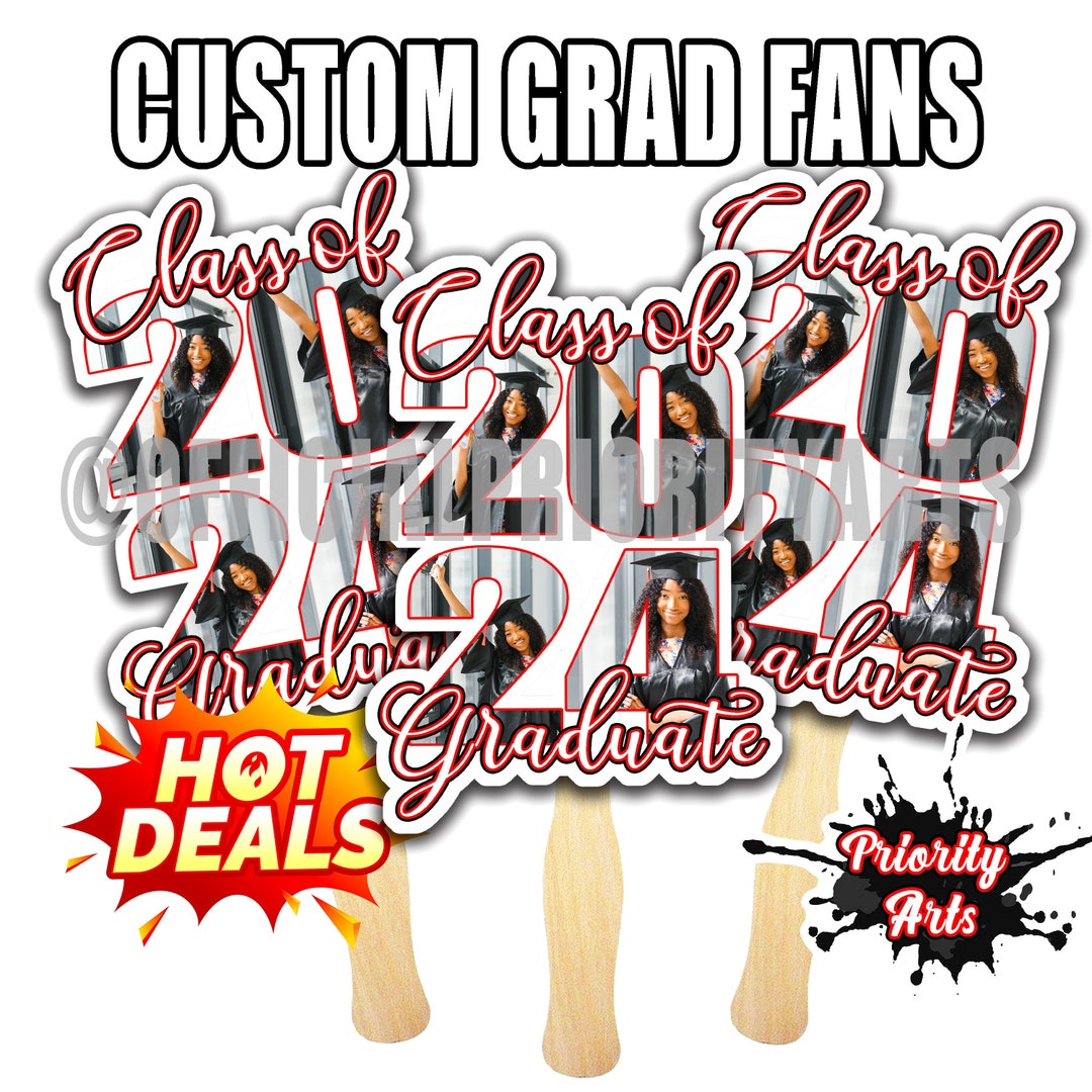 Custom Grad Fans, Graduation Fans, Head on a Stick, Custom Face Fans ...