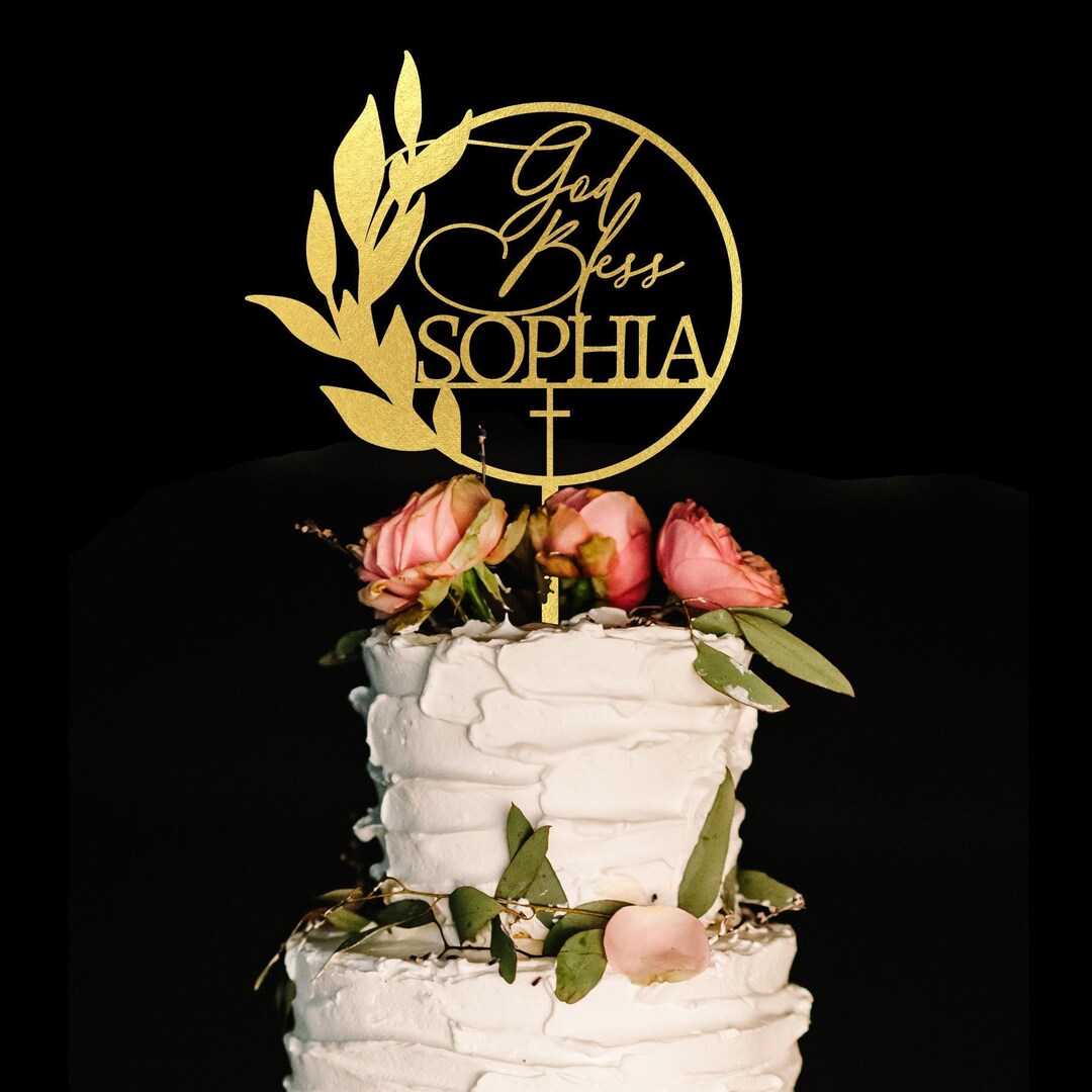 God Bless Cake Topper, Baptism Cake Topper, Communion Cake Topper, Gold ...