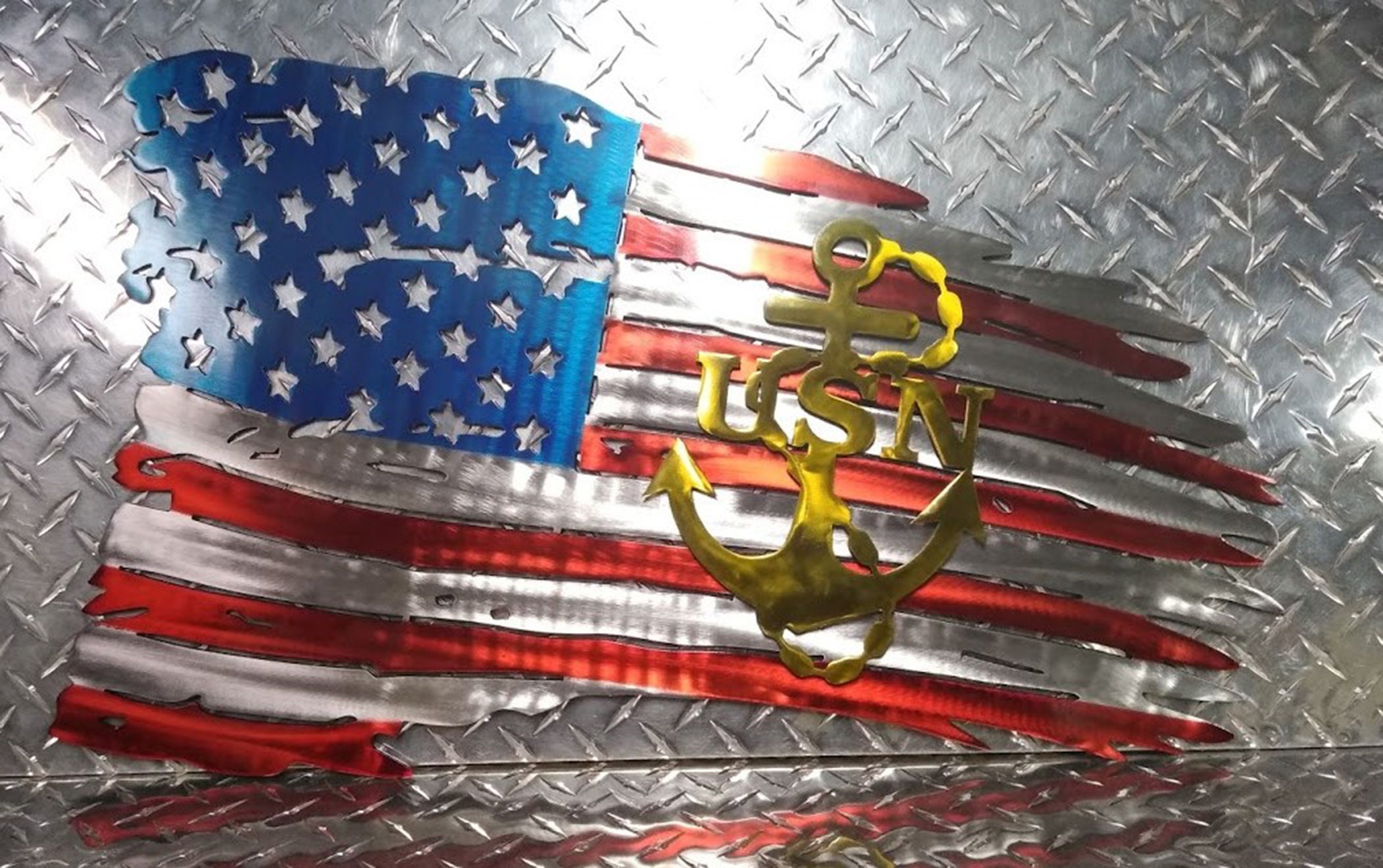 Bandera hecha jirones de los Estados Unidos con emblema - Etsy España