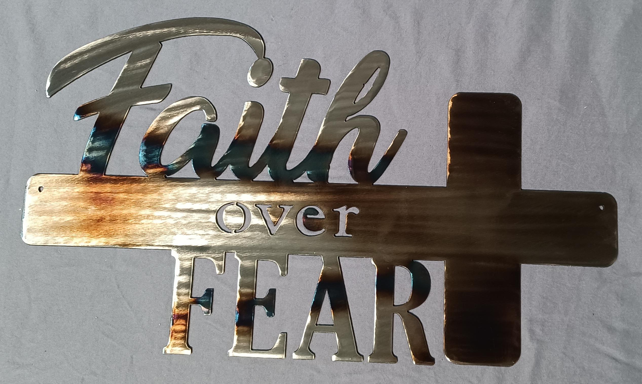 Faith Over Fear Metal Wall Art, Cross Sign, Housewarming Gift ...