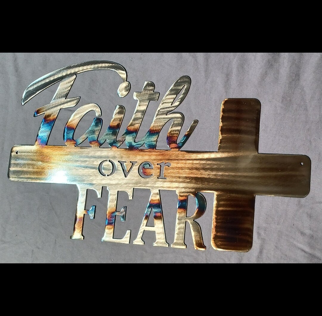 Faith Over Fear Metal Wall Art, Cross Sign, Housewarming Gift ...