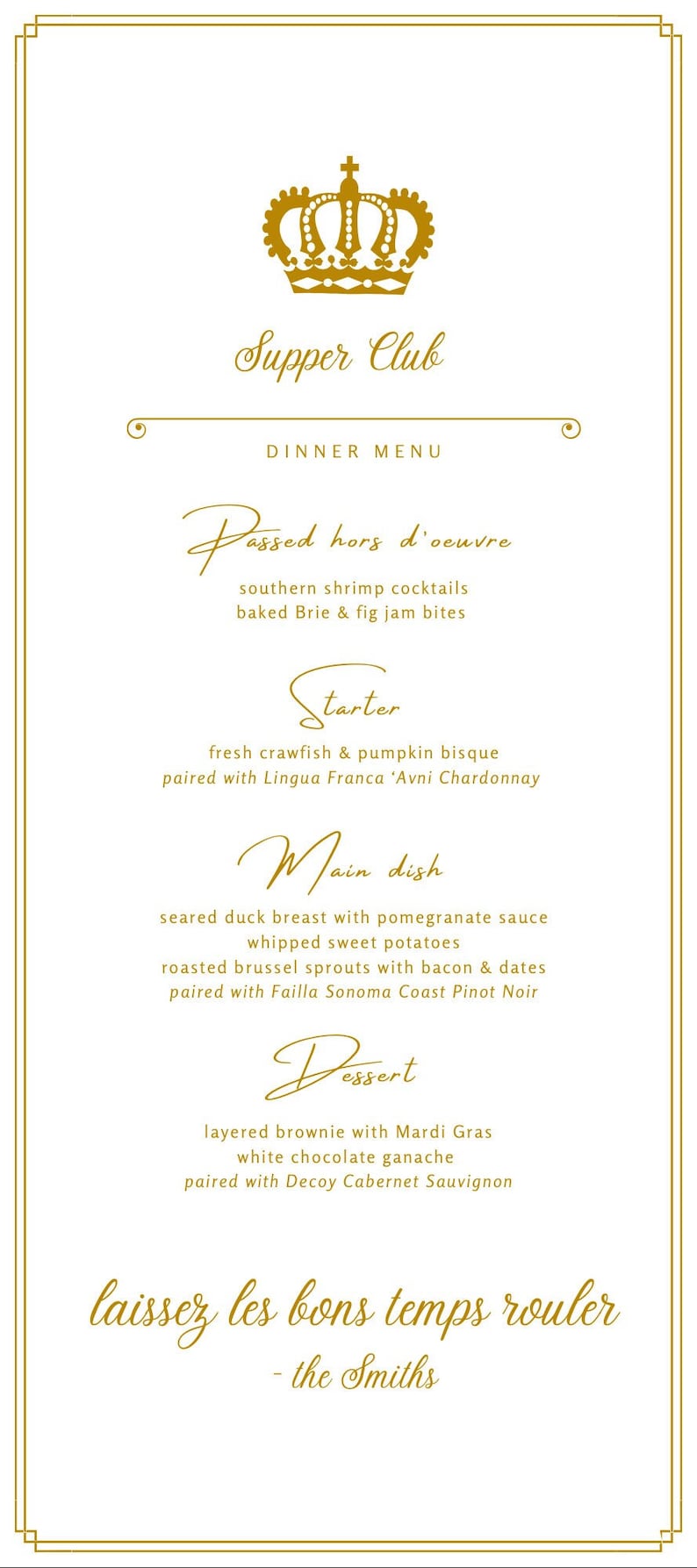 Supper Club / Dinner Club Menu - Etsy