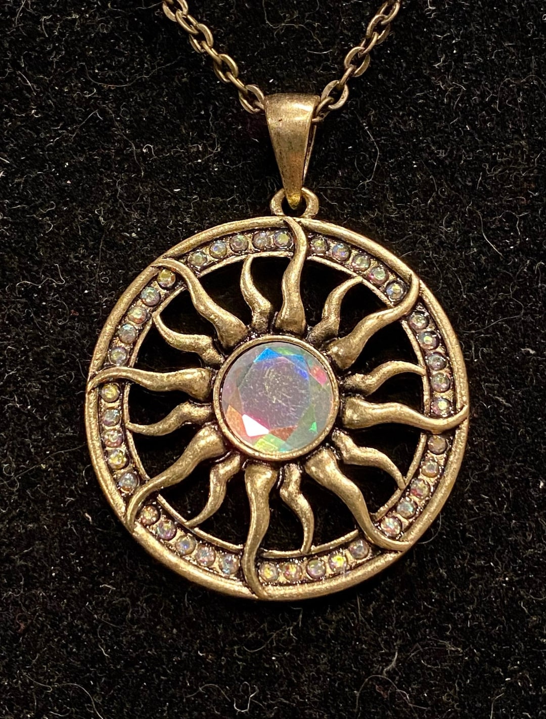 Antique Bronze, Sun, Rhinestone, Pendant, Necklace - Etsy