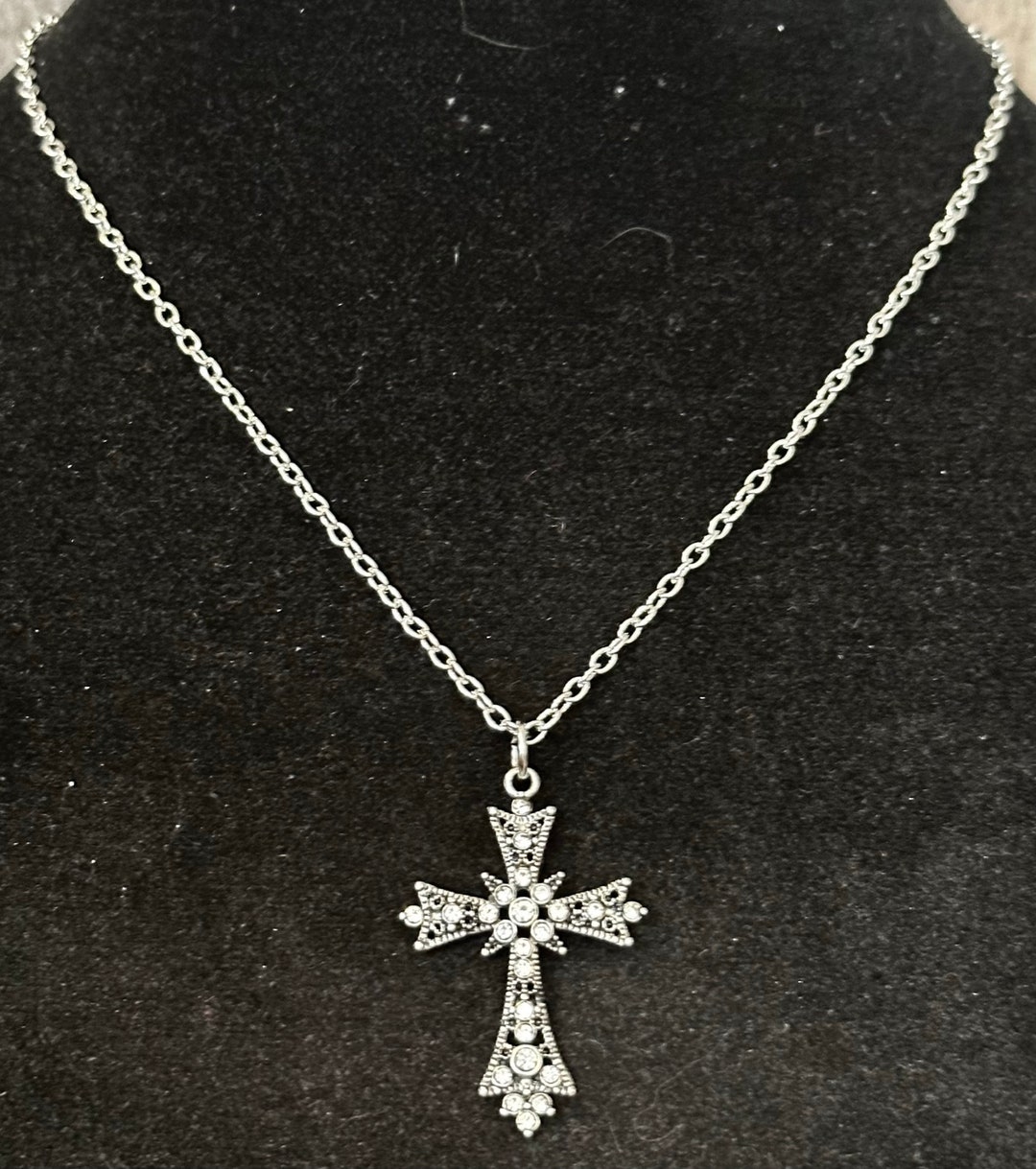 Rhinestone, Silver, Cross, Fancy, Pendant, Necklace - Etsy