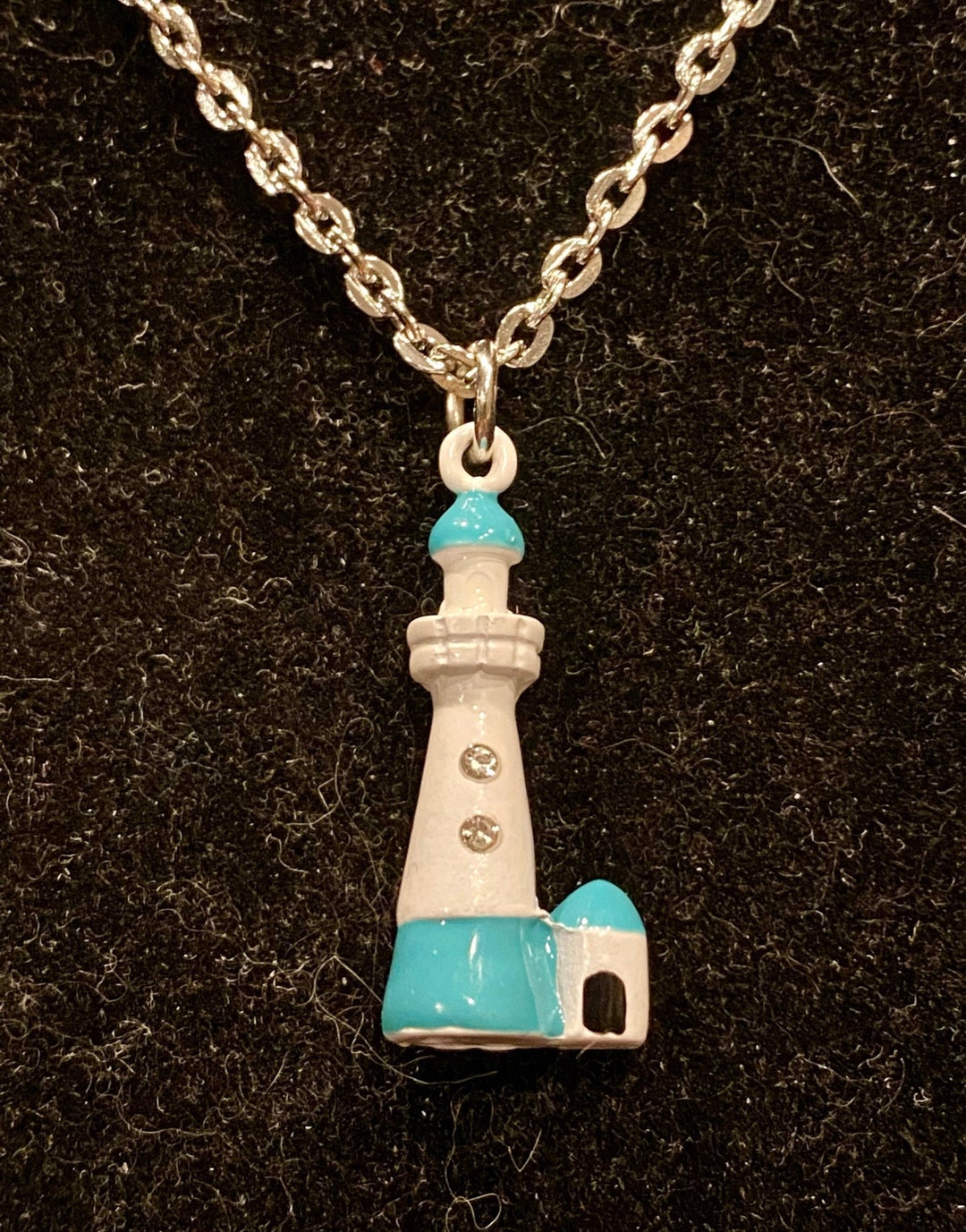 White, Blue, Lighthouse, Rhinestone, Pendant, Necklace - Etsy