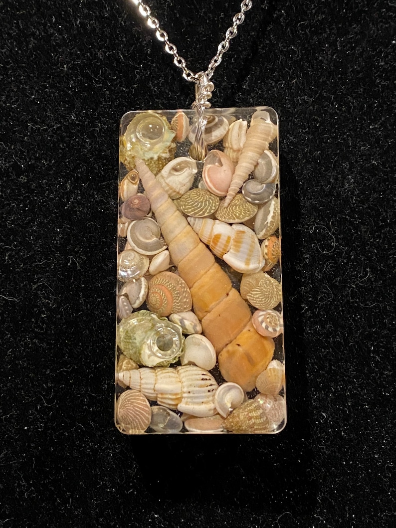 Seashell Resin Rectangle Pendant Necklace - Etsy
