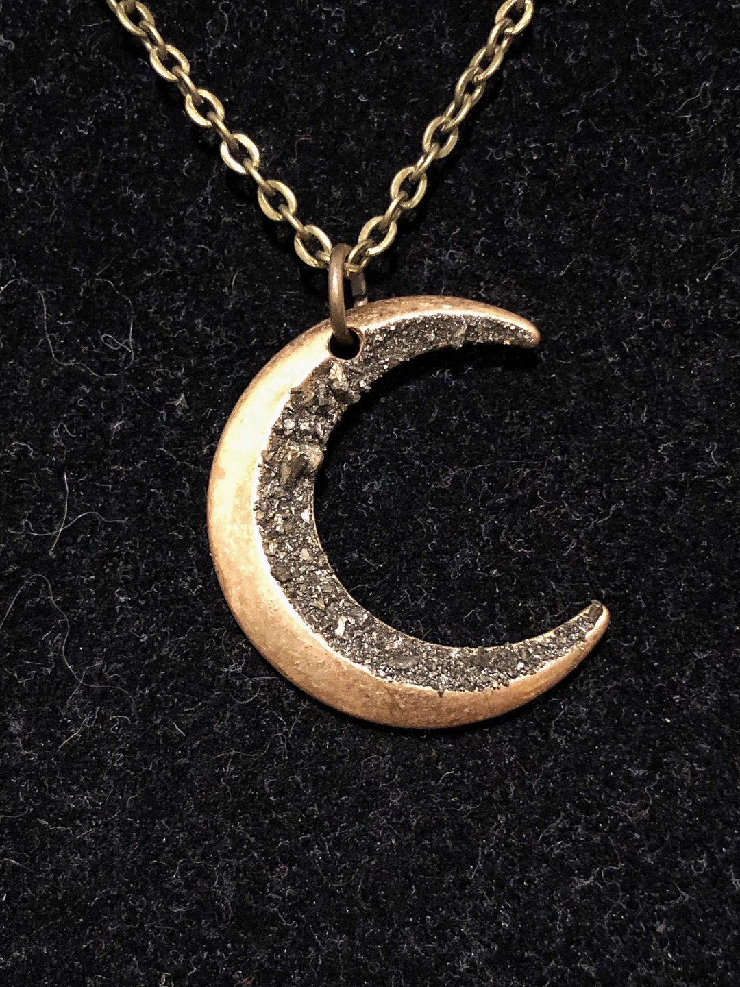 Antique Bronze, Moon, Crushed Stone, Crescent, Pendant, Necklace - Etsy