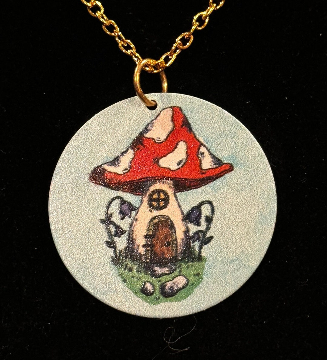 Red, Toadstool, Mushroom, House, Gold, Pendant, Necklace - Etsy