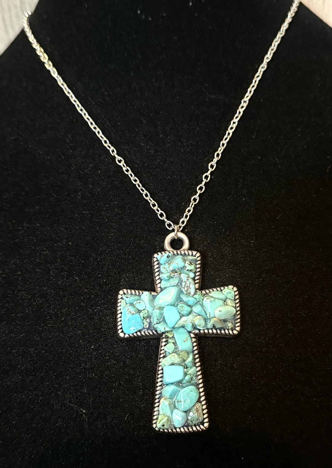 Turquoise, Silver, Cross, Pendant, Necklace - Etsy