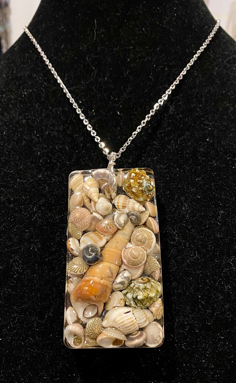 Seashell Resin Rectangle Pendant Necklace - Etsy