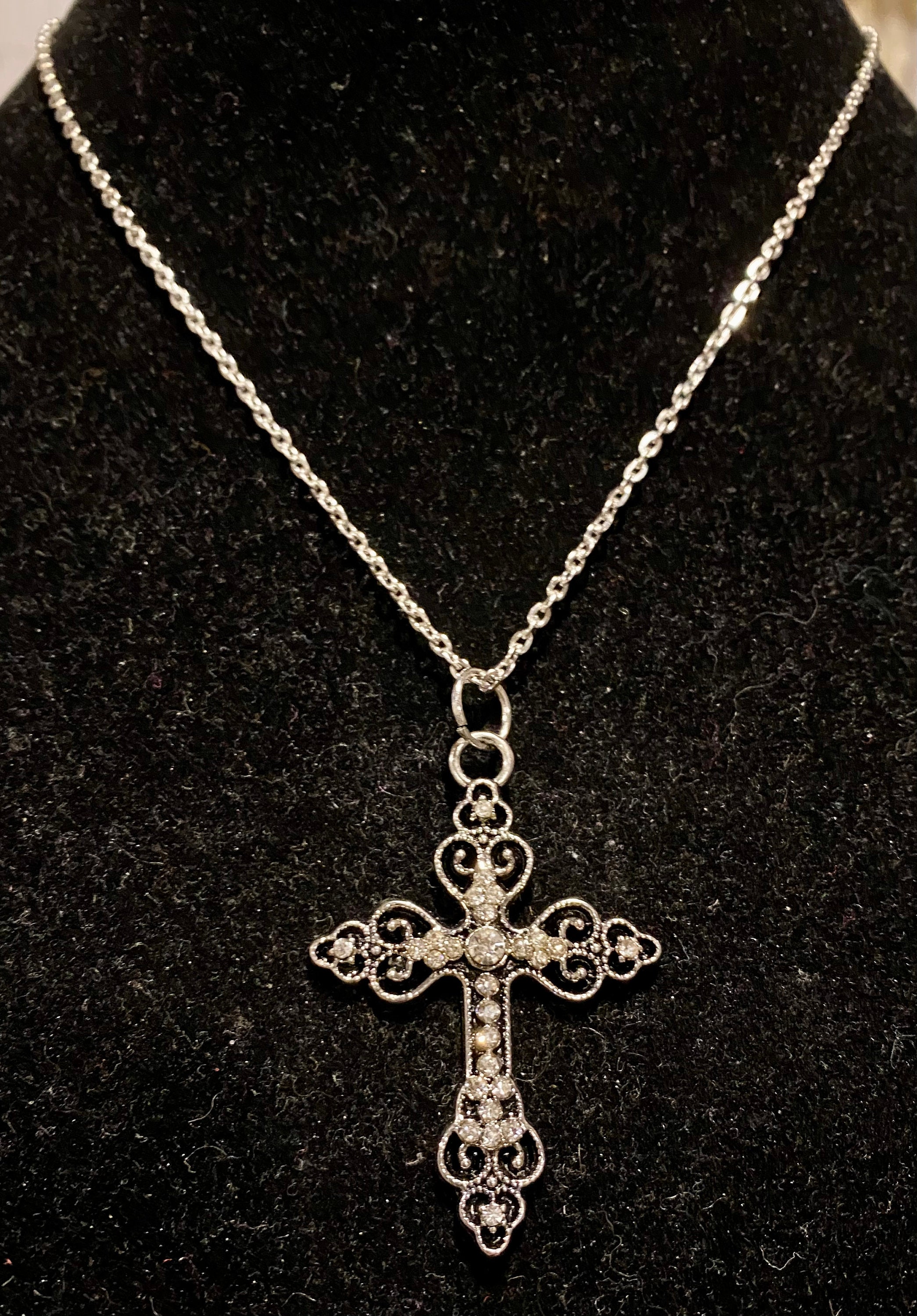 Silver Rhinestone Cross Pendant Necklace - Etsy