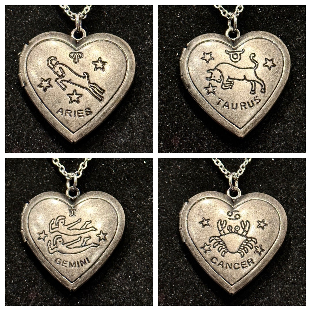 Zodiac, Silver, Heart, Locket, Necklace - Etsy
