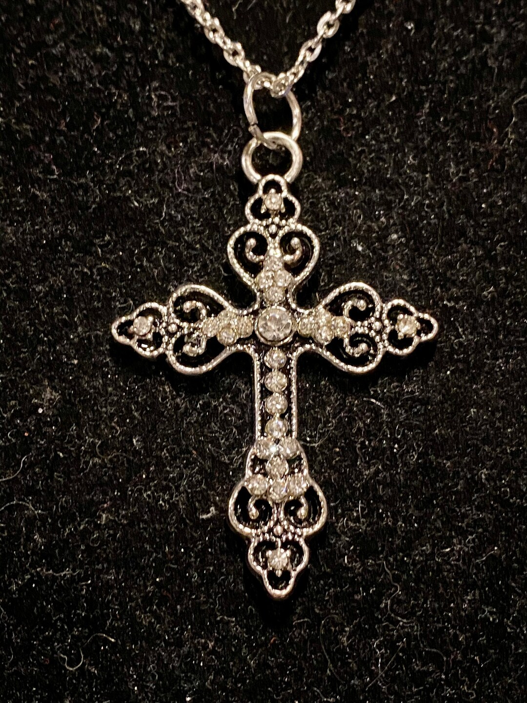 Silver, Rhinestone, Cross, Pendant, Necklace - Etsy