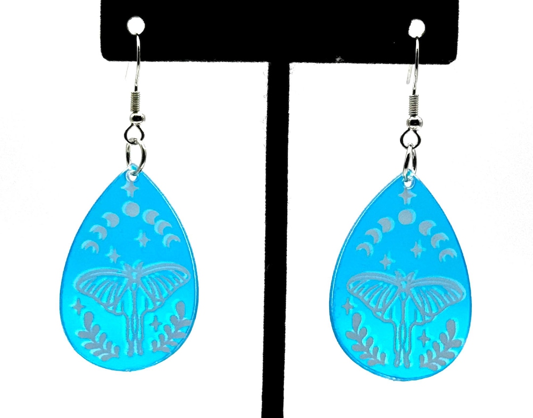 Iridescent, Moth, Phases of the Moon, Teardrop, Silver, Earrings - Etsy