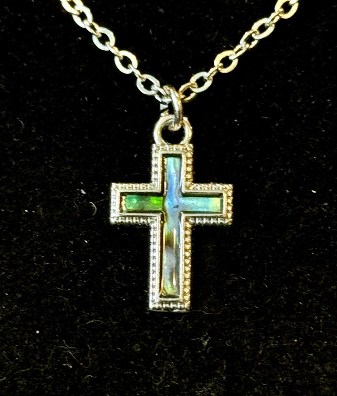 Tiny, Silver, Stained Glass, Abalone Shell, Cross, Pendant - Etsy