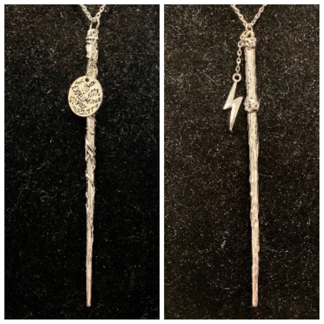 Silver, Wand, Lightning Bolt, Spells, Charm, Necklace - Etsy