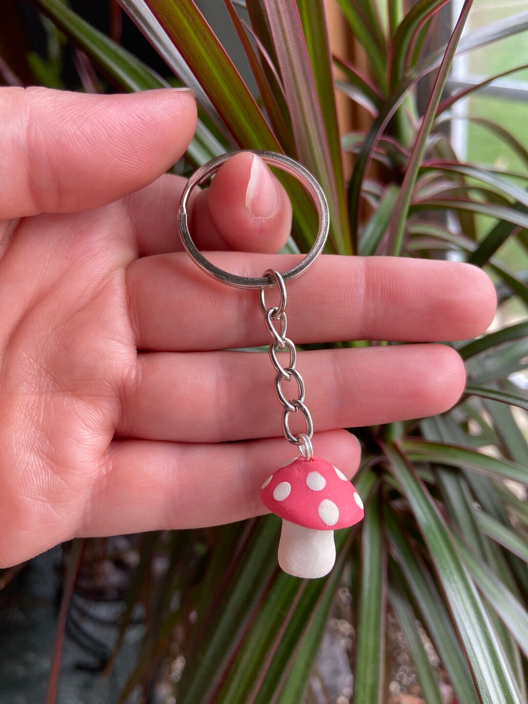 PINK MUSHROOM Key Chain, Polymer Clay Keychains, Boho Key Chain ...