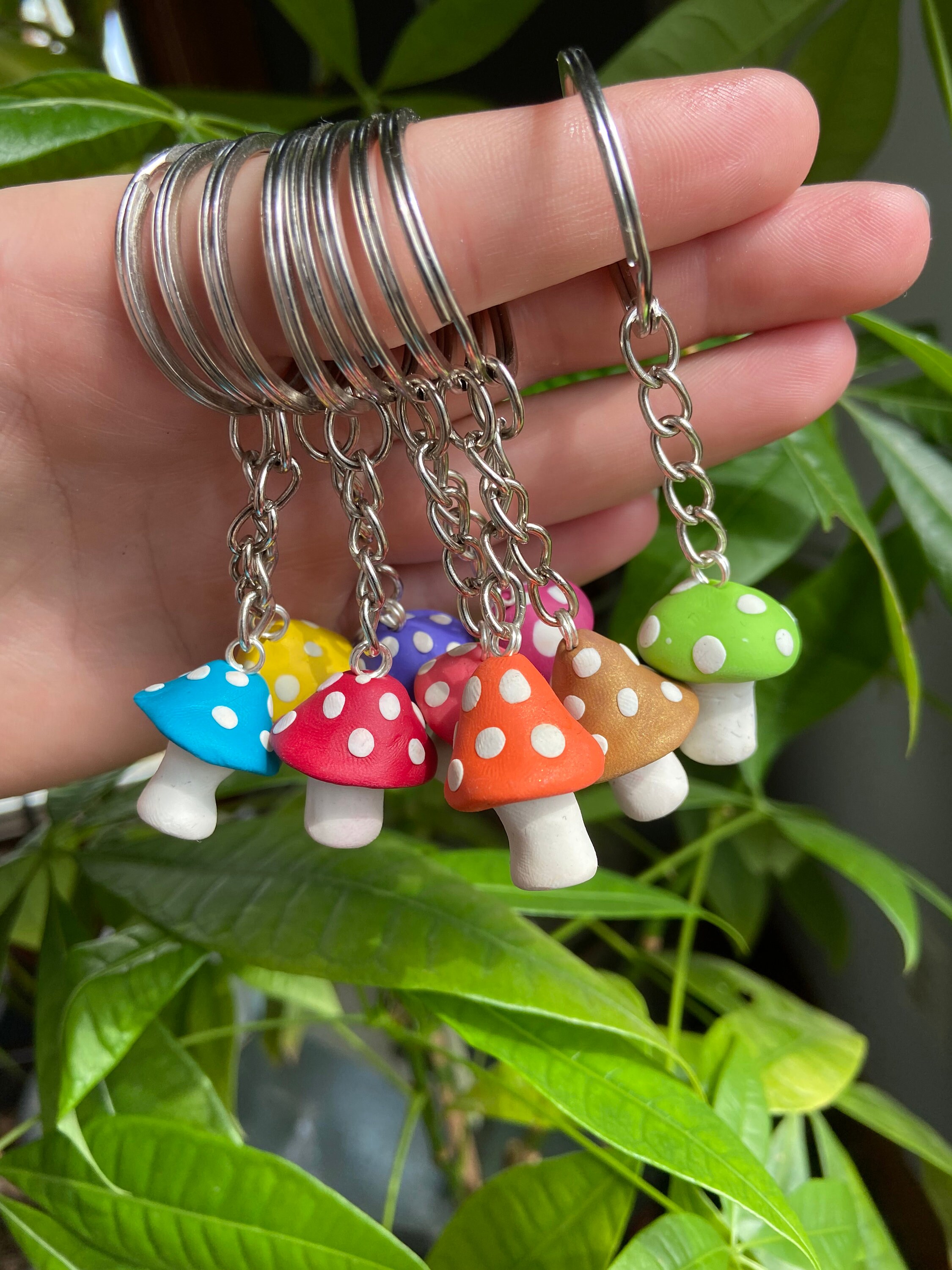 PINK MUSHROOM Key Chain, Polymer Clay Keychains, Boho Key Chain ...